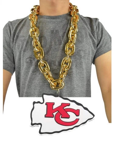 New NFL Kansas City Chiefs GOLD Color Fan Chain Necklace Foam & 33 ...