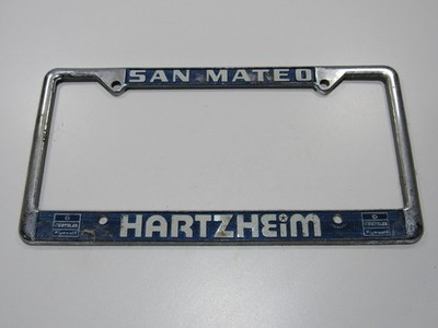 Vintage Hartzheim Chrysler-Plymouth San Mateo CA Metal License Plate ...