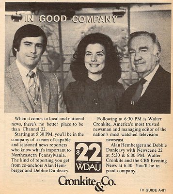 1980 TV NEWS AD~ALAN HEMBERGER~DEBBIE DUNLEAVY~WILKES BARRE ...