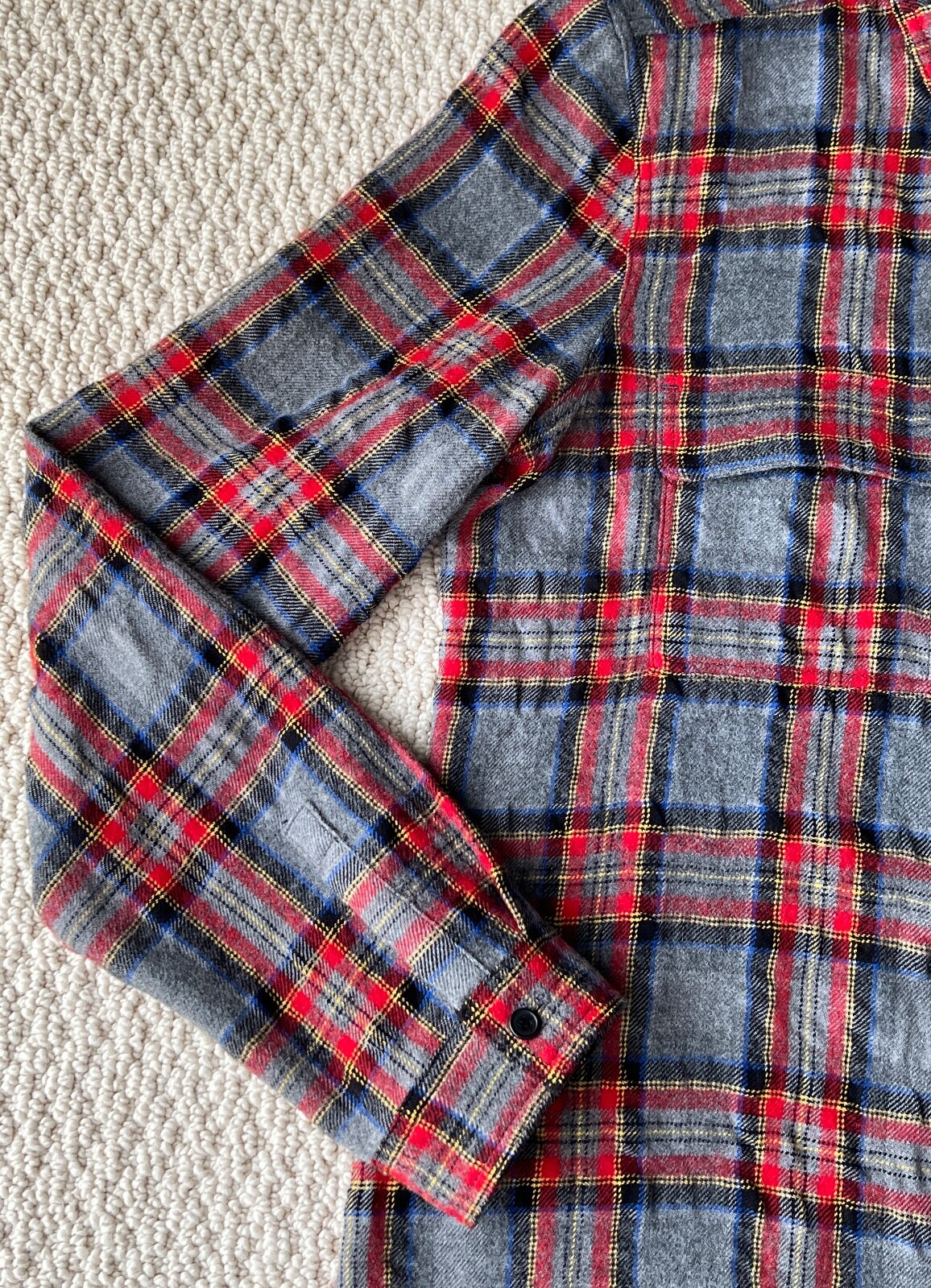 New Saint Laurent YSL Gray Red Check Print Western Crop Flannel Shirt ...