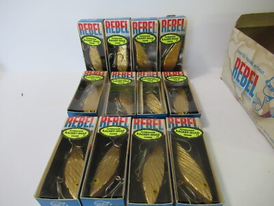 REBEL VINTAGE FISHING LURE 12 BRAND NEW OLD STOCK RACKET-SHAD GOLD 3 1/ ...