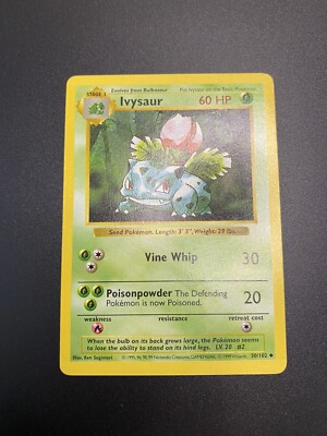 Pokémon TCG Ivysaur Base Set 30/102 Regular Shadowless Uncommon LP-NM ...