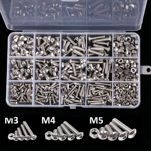 500PCS Allen Bolts and Nuts Assorted Set Stainless Steel Button Head ...