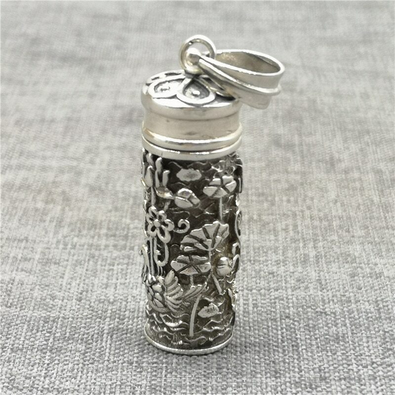 925 Sterling Silver Lotus Cylinder Locket Pendant Prayer Box for ...