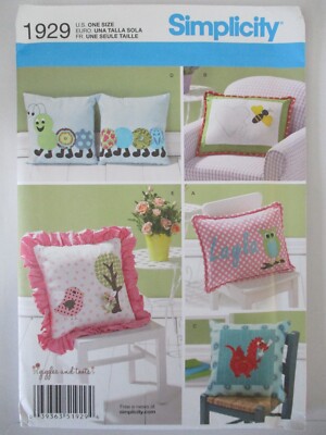 Simplicity Sewing Pattern #1929, Appliqued Pillows: Owl, Dragon, Bee ...
