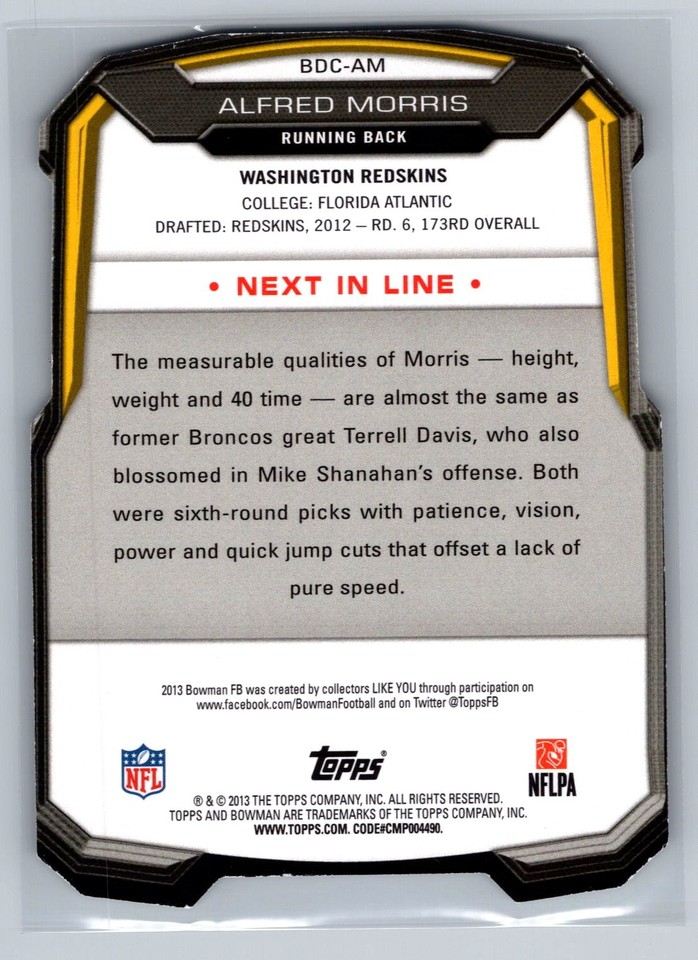 Alfred Morris 2013 Bowman Die Cut /99 #BDC-AM | eBay