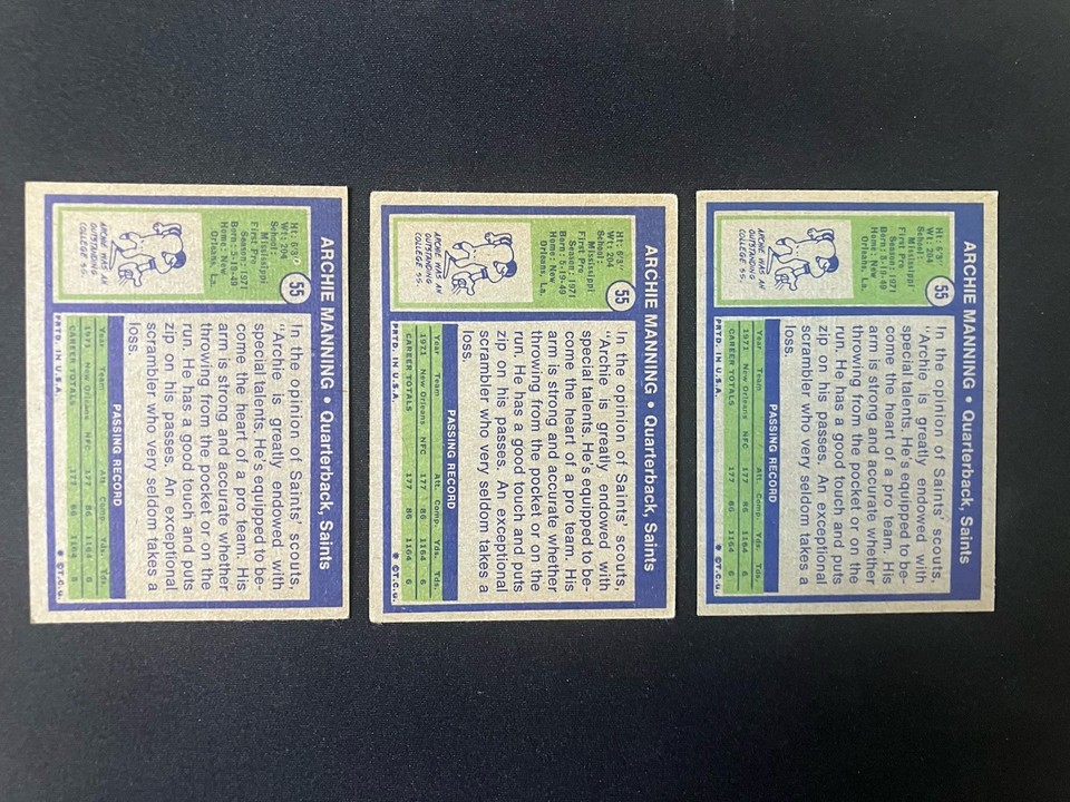 1972 Topps - Archie Manning 55 Rookie Card New Orleans Saints Lot Of ...