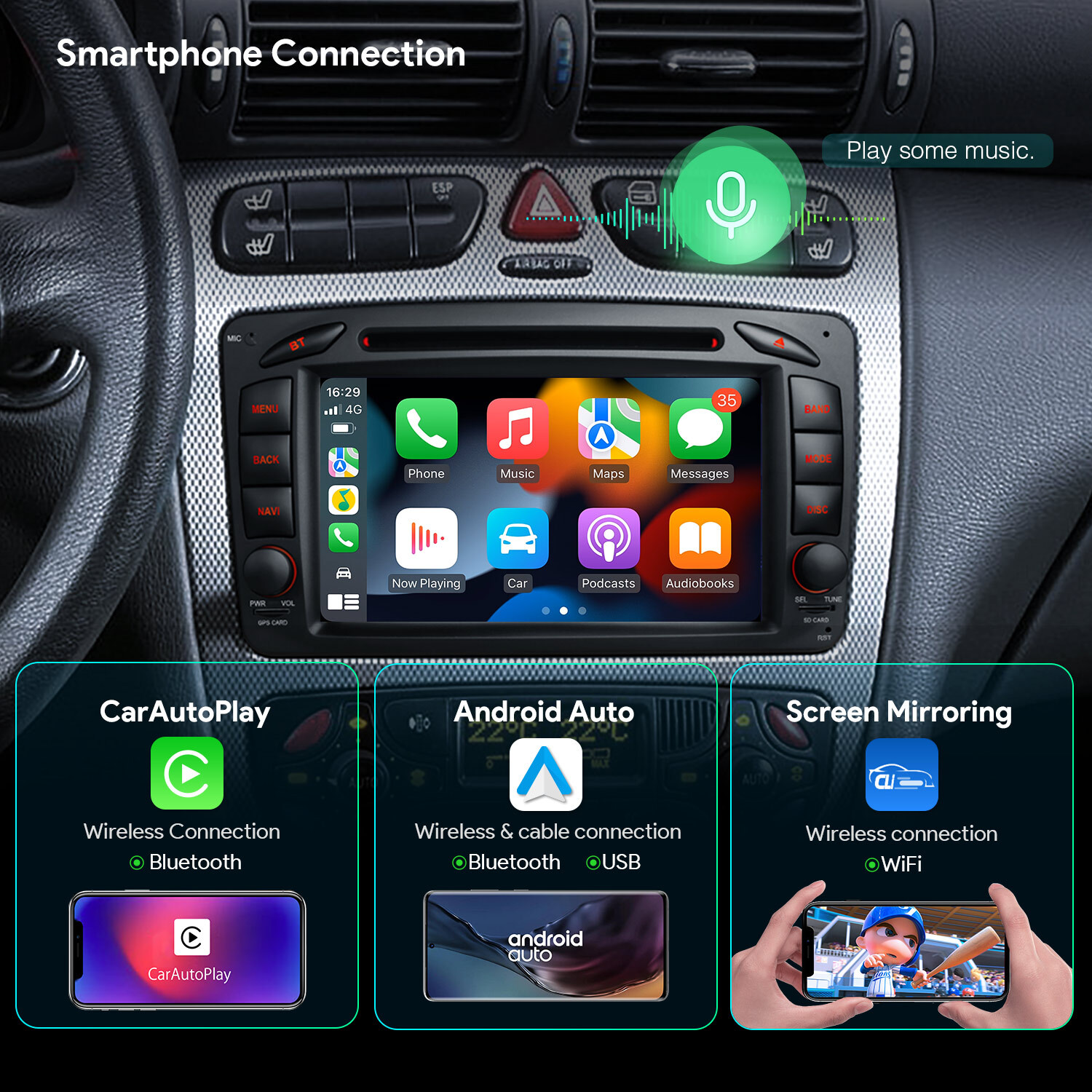 Car Play Android 13 4+64GB Car DVD GPS Stereo Radio DAB+ for Benz W203 ...