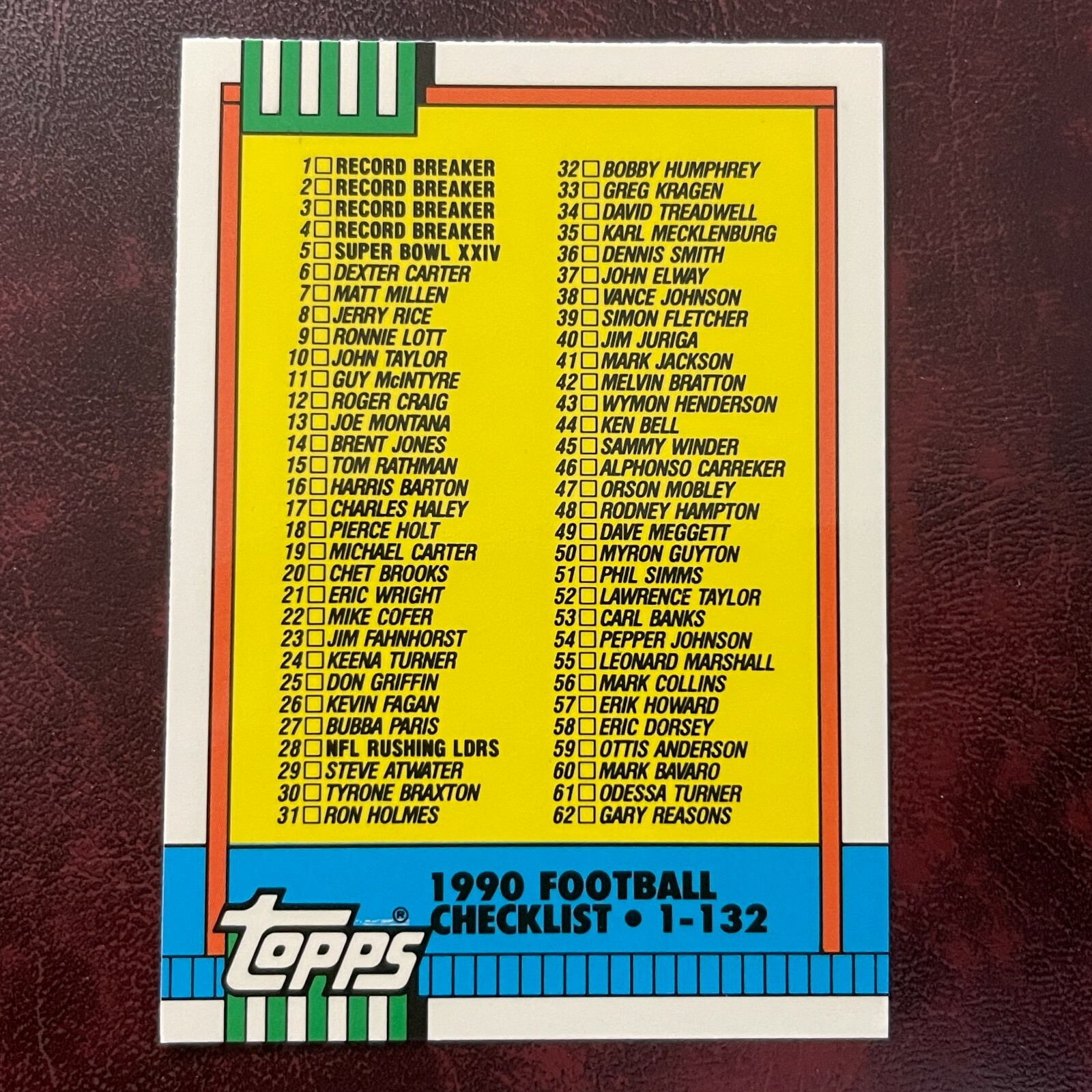 1990 Topps TIFFANY Set NFL FOOTBALL CHECKLIST CARD 1-132 #497 *MINT ...