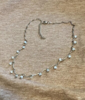 Silver Tone Curved Link Chain Necklace With Opaque Beads C88-168 | eBay