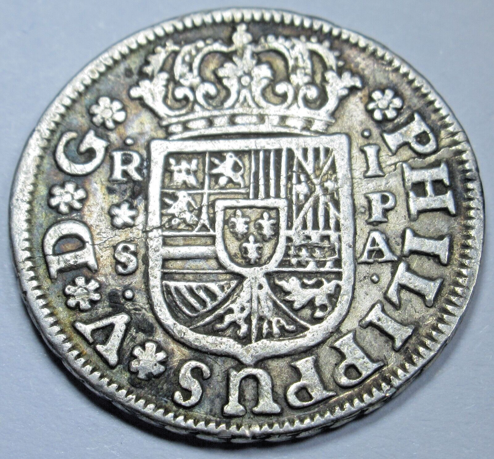 1733 Spanish Silver 1 Reales Genuine 1700's Colonial Cross Pirate ...