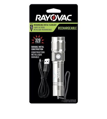 Rayovac Metal Rechargeable LED Flashlight with USB Charging Cable, 300 ...