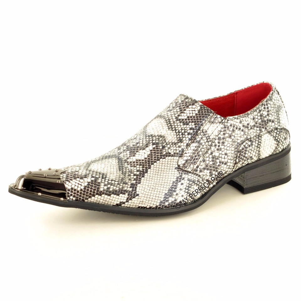 Mens Winkle Pickers Shoes Leather Lined Crocodile Skin Metal Toe UK ...