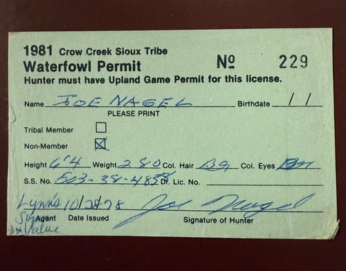1981 Crow Creek Sioux Tribe Reservation Waterfowl Permit | eBay