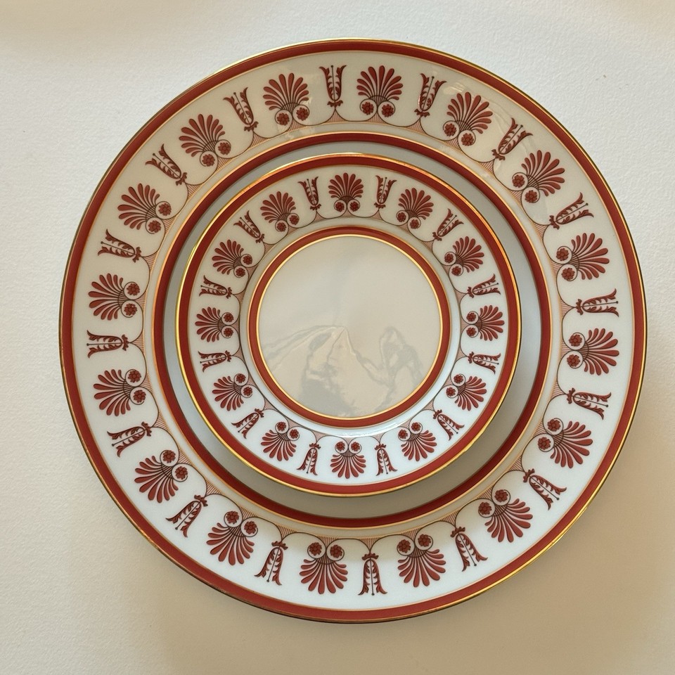 Richard Ginori Ercolano Red Porcelain Plates 11.25” & 6” Italy Gold ...