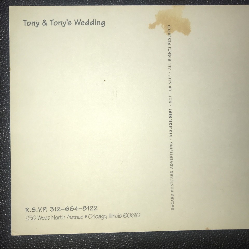 Tony & Tony’s Wedding Postcard Vintage Gay Chicago Valentine's Last One ...