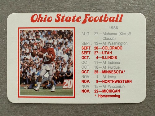 CFB 1986 OHIO STATE ST BUCKEYES College Football Schedule QB JIM ...