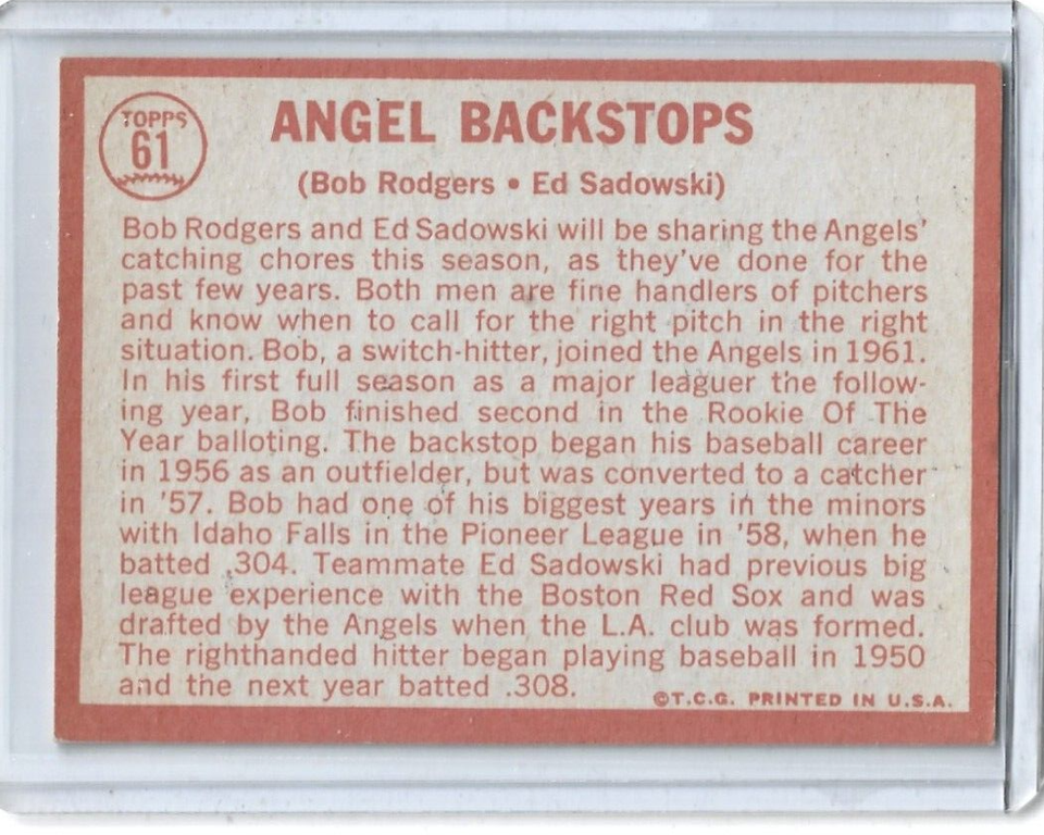 Bob Rodgers/Ed Sadowski-Angel Backstops-1964 Topps Baseball Card #61 | eBay