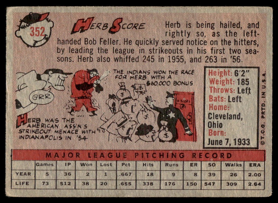 Herb Score 1958 Topps #352 Cleveland Indians | eBay