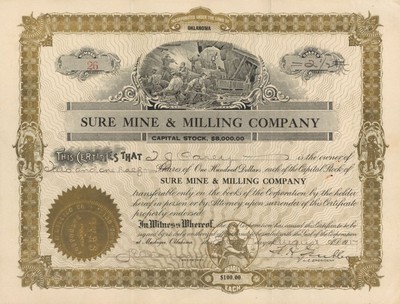 Sure Mine and Milling Co. - Stock Certificate - Mining Stocks | eBay