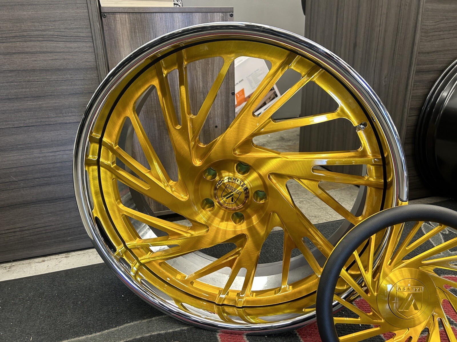 24x9-10 ASANTI AF868 GOLD W- STEERING WHEEL OLD SCHOOL CAPRICE IMPALA ...