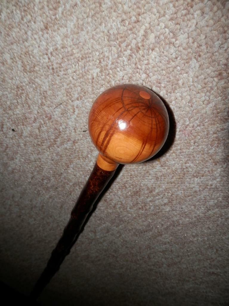 Antique Hazel Walking Stick/Cane - Large Polished Ball Root Handle - 90 ...