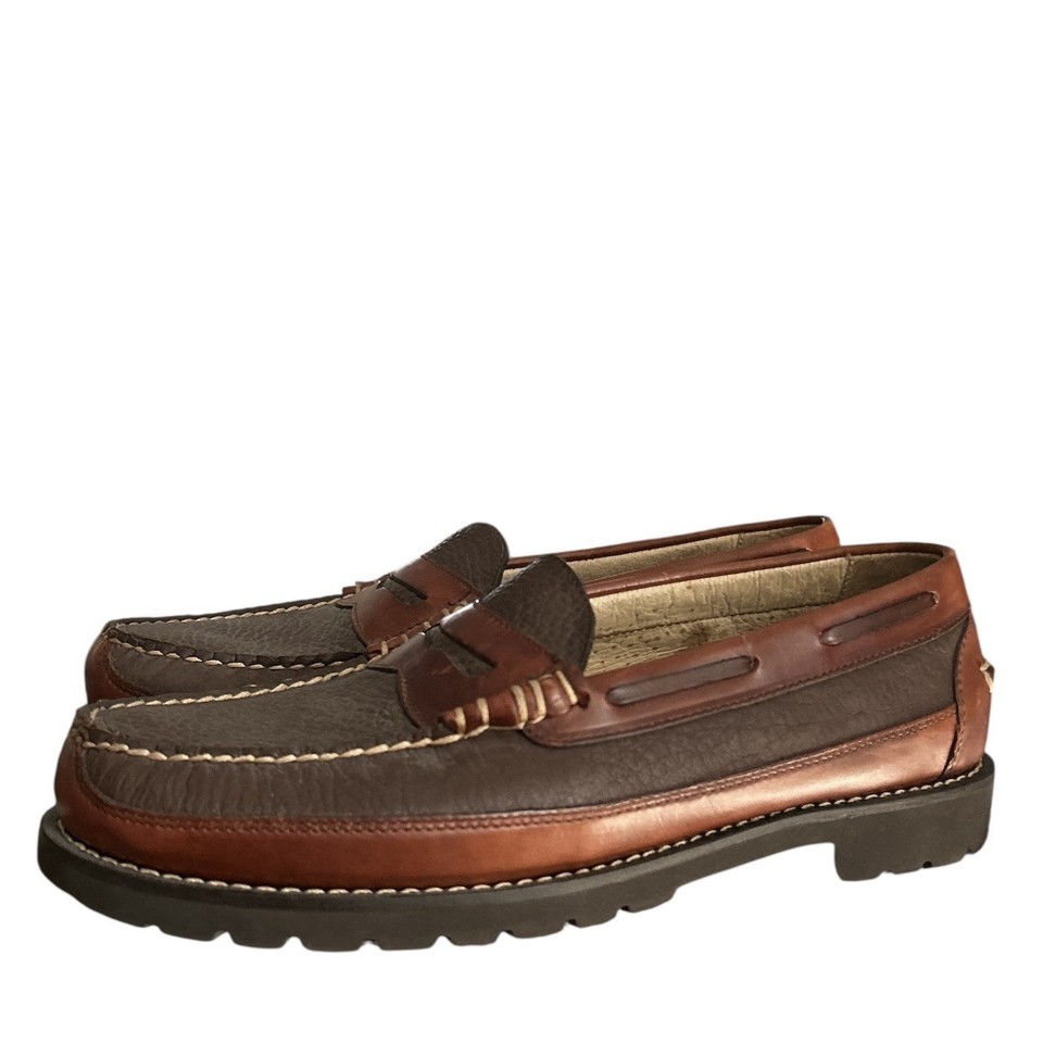 LL Bean Men Allagash Bison Handsewn Leather Slip On BrownPenny Loafers ...