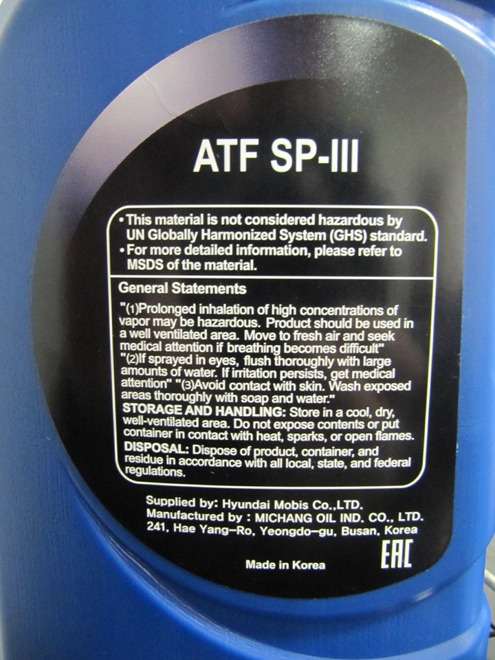 Hyundai Auto Transmission Oil ATF SP111 PAS Power Steering 0450000100 ...