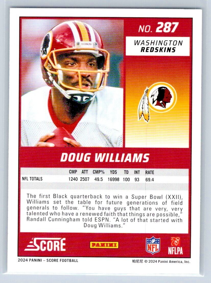 2024 Score Football - Doug Williams - Washington Redskins - Base - #287 ...
