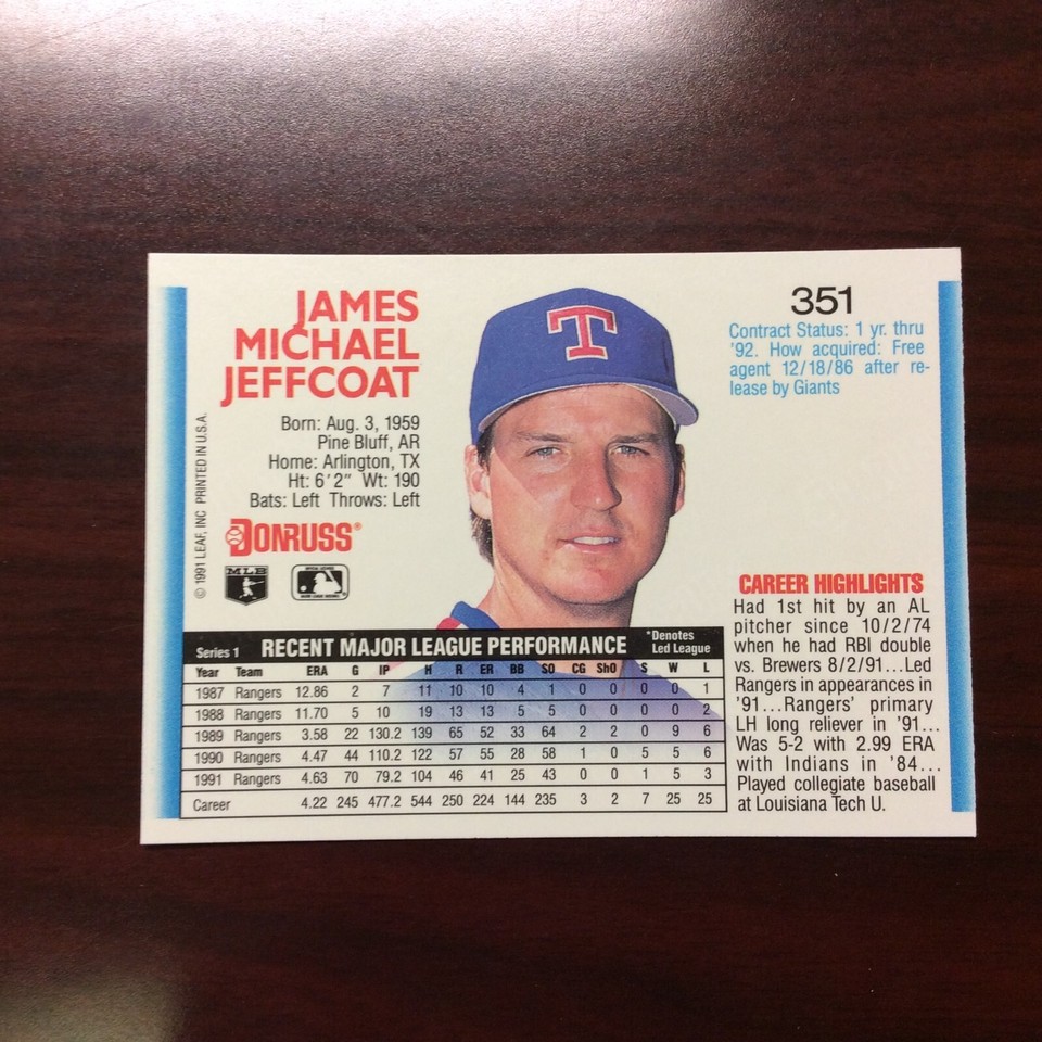 1992 Donruss #351 Mike Jeffcoat Texas Rangers | eBay