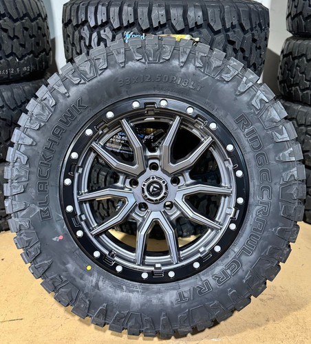 4) 18x9 Fuel Rebel D680 Gray Wheels 33" RT AT Tires 5x5 Jeep Wrangler ...