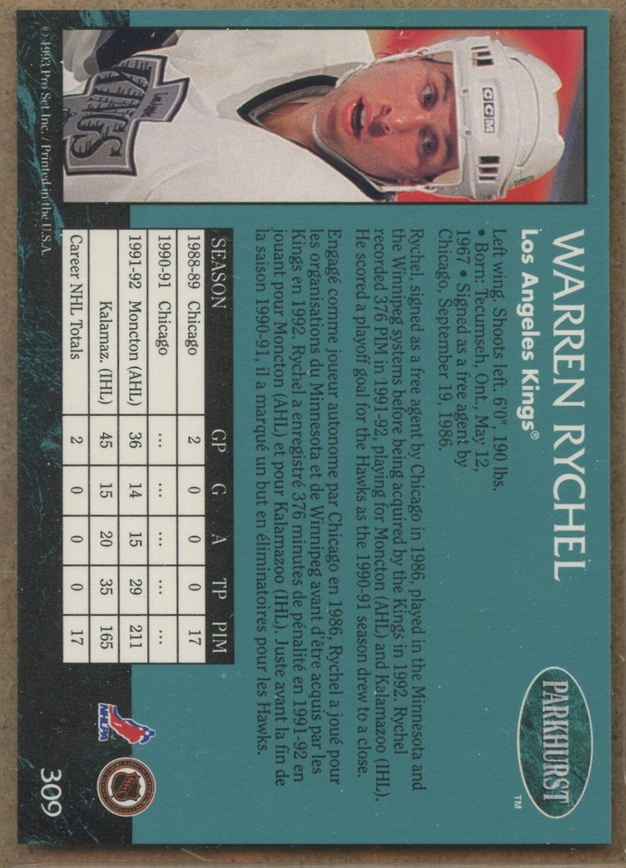 1992-93 Parkhurst #309 Warren Rychel Los Angeles Kings | eBay