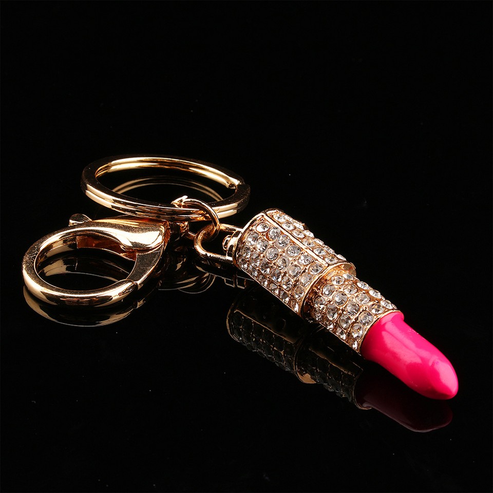 Makeup Lipstick Keyring Rhinestone Purse Bag Charm Pendant Keychain ...