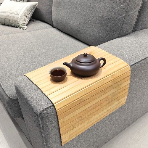 Natural Bamboo Sofa Arm Tray Table 24X16" Flexible/Foldable Drink ...