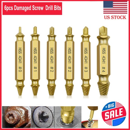 6pcs Broken Bolt Remover Screw Extractor Easy Out Drill Bits Stud ...