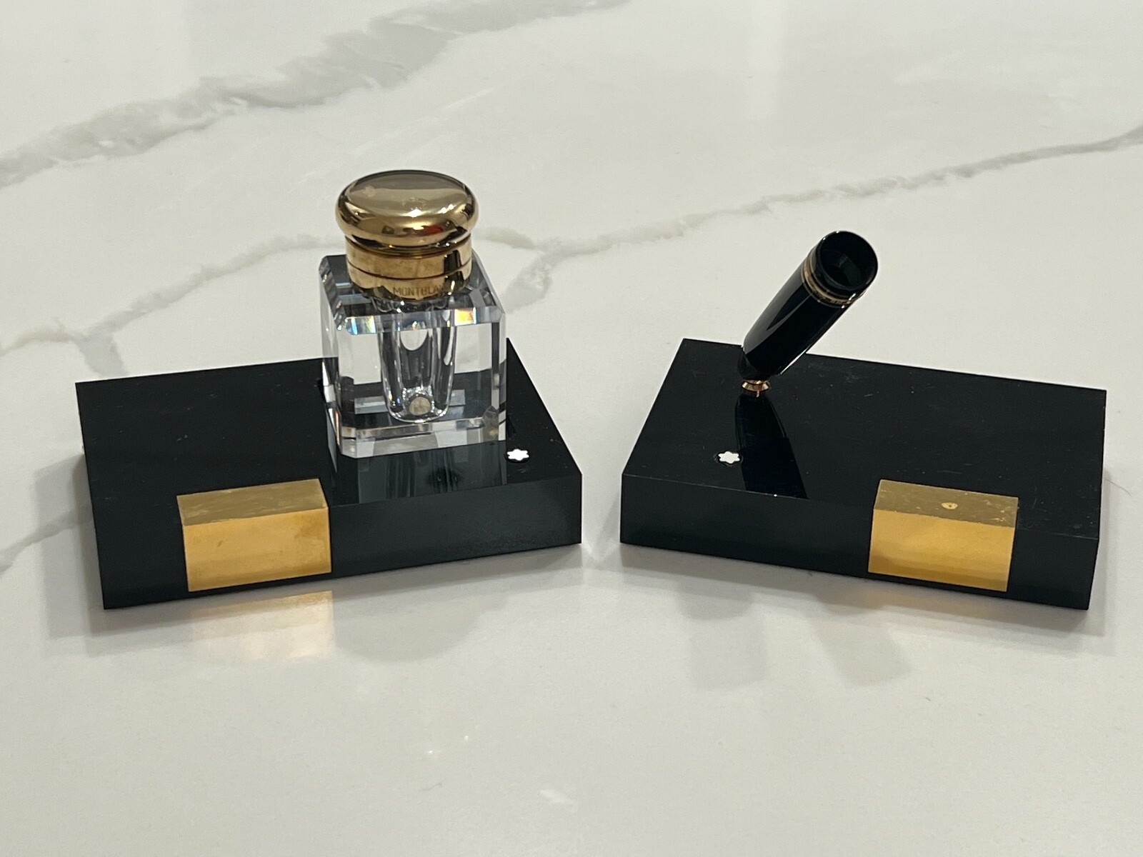 Montblanc Meisterstuck Crystal Inkwell and Pen Stand Set | eBay