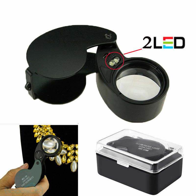 40X Magnifying Loupe Jewelry Eye Glass Magnifier LED Light Jewelers ...