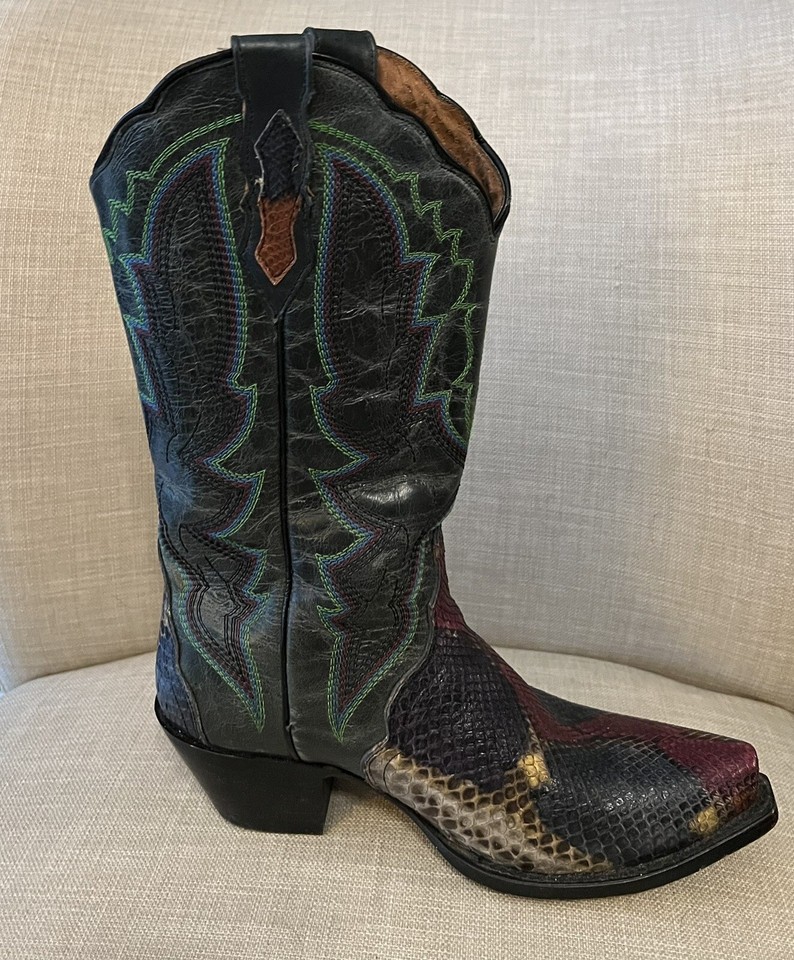 Dan Post Women's Painted Belly Python Triad Cowgirl Boots Snip Toe Size ...