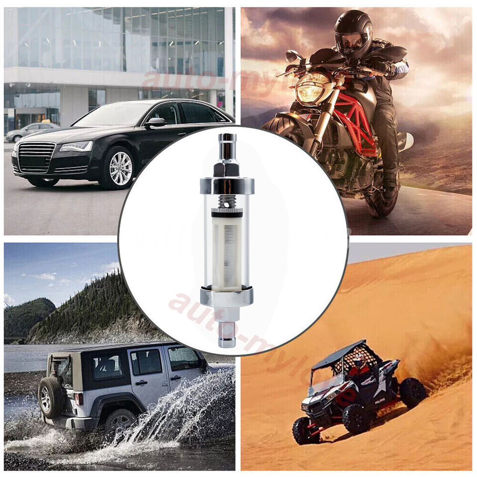 NEW 5/16" 8mm Universal Chrome Gasoline Glass Fuel Filter Petrol Inline ...