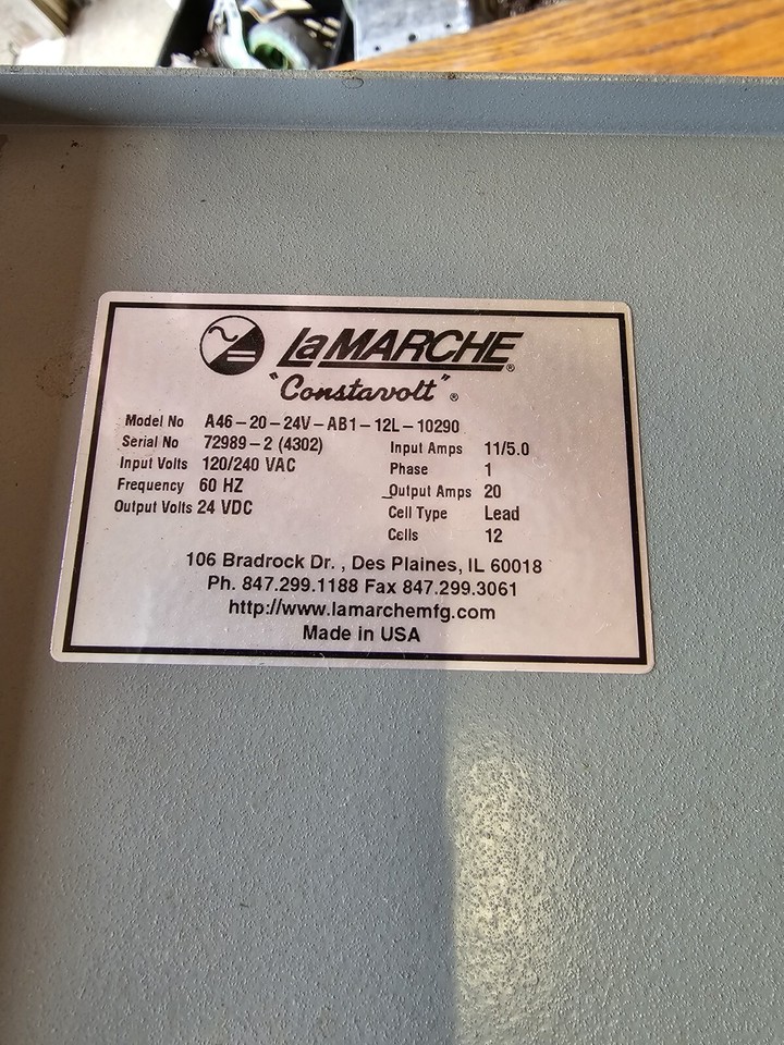 LaMarche A46 Battery Charger A46-20-24V-AB1-12L-10290 60Hz 24VDC | eBay