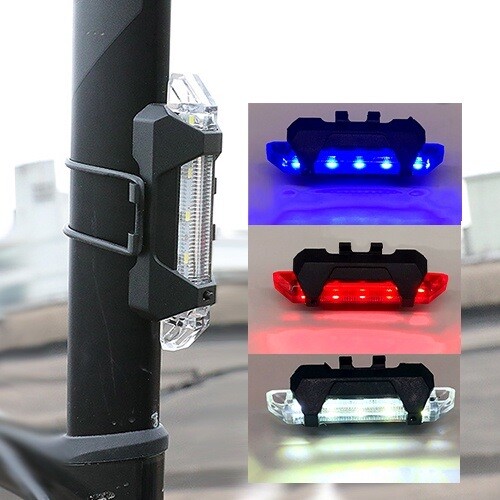 1/2X 5 LED Bike Front Rear Hazard Light USB Rechargeable Waterproof Red ...