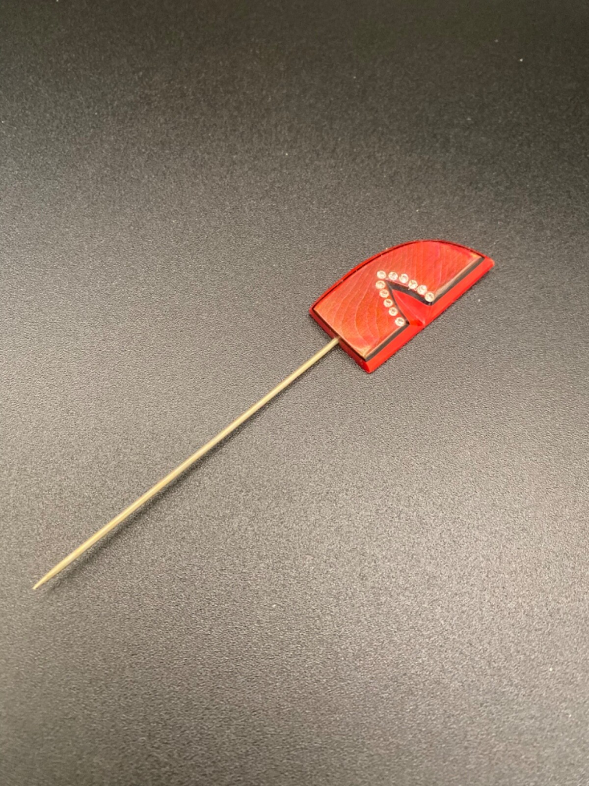 Rare Vintage Bakelite Red and Black Hat Pin with Crys… - Gem