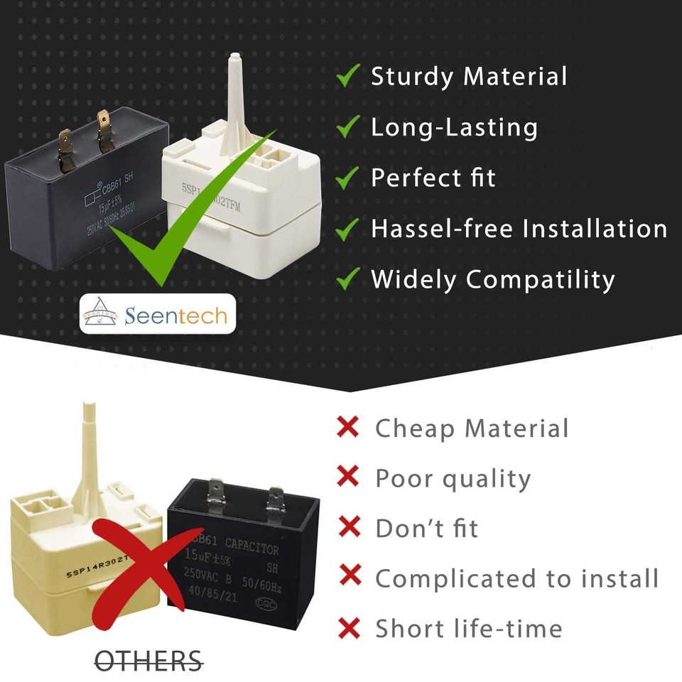 Start Relay & Capacitor W10613606 Refrigerator Compressor Compatible W ...