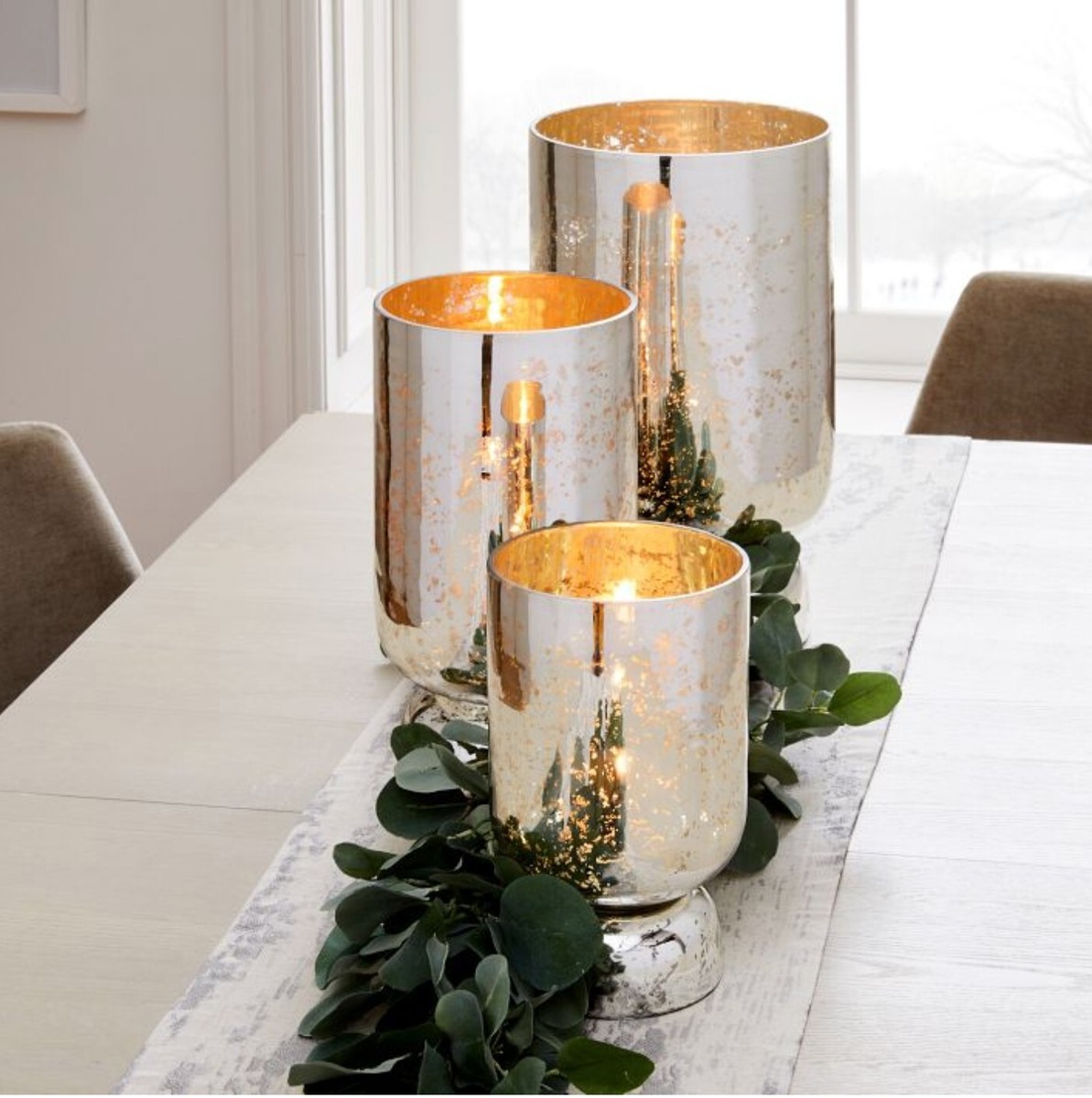 Large Mercury Glass Hurricane Candle Holder Silver Mercury Glass