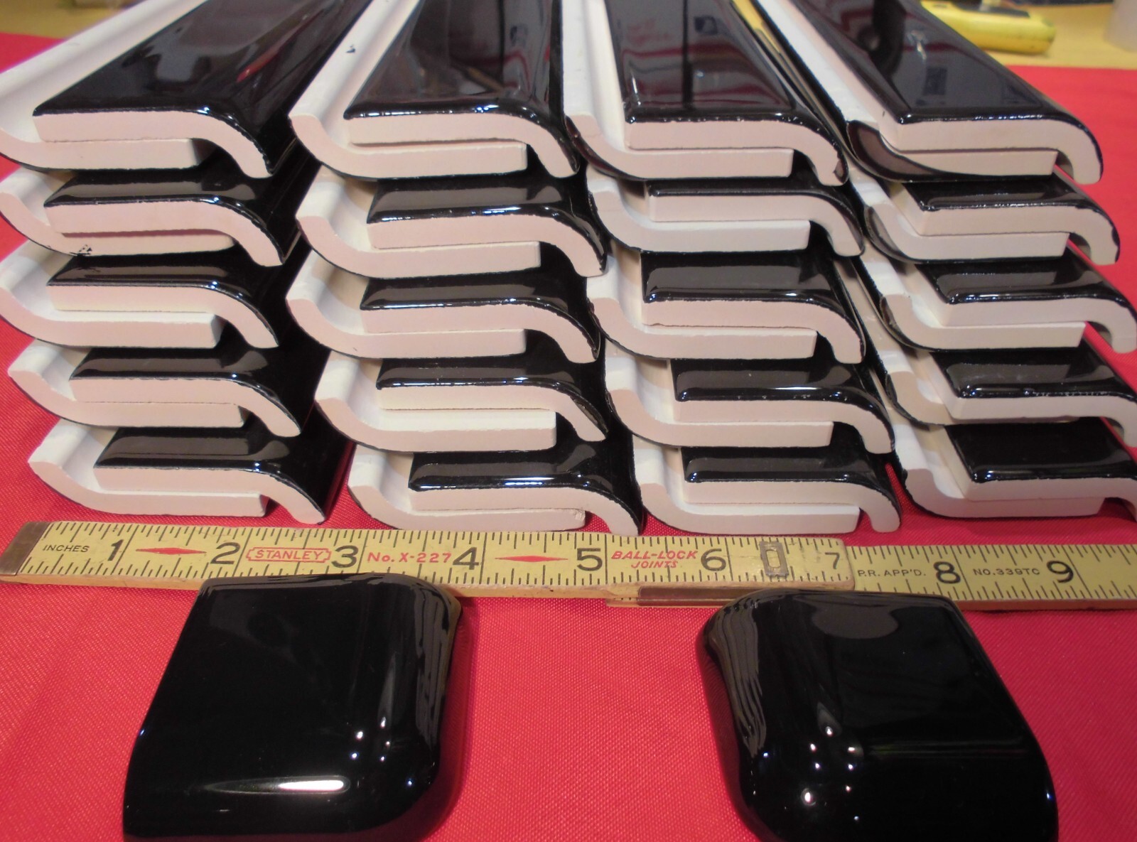 40 pcs. Glossy Black 2" X 6" Radius Bullnose Ceramic Tiles; 2nd Quality ...
