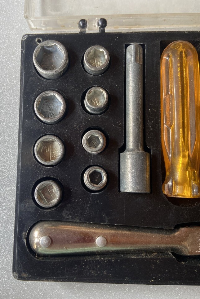 Mini Tool Screwdriver Socket Set Folding Hard Plastic Case Compact Tool ...