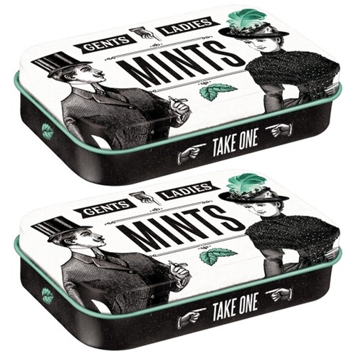 2x Nostalgic Art 10cm Mint Tin Box XL Gents & Ladies Fresh Breath Candy ...