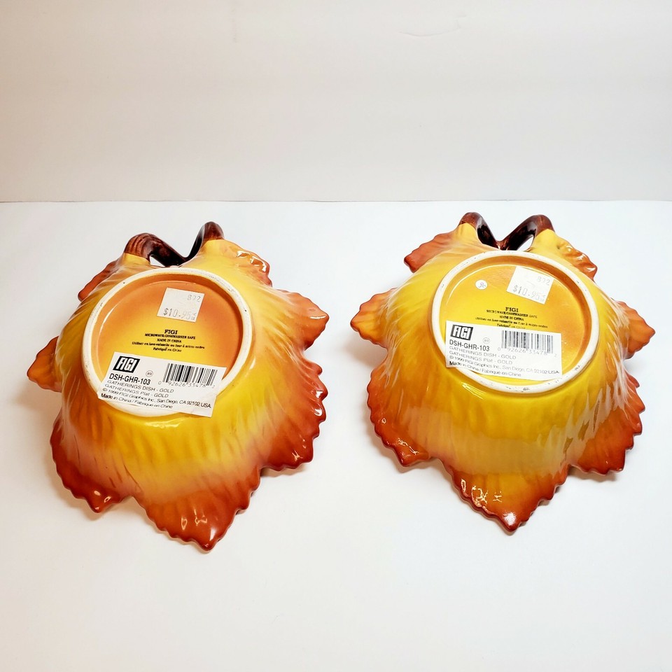 Figi Gatherings Dish 1999-GOLD Leaf Set of 2 FALL DECOR Trinket/Candy ...