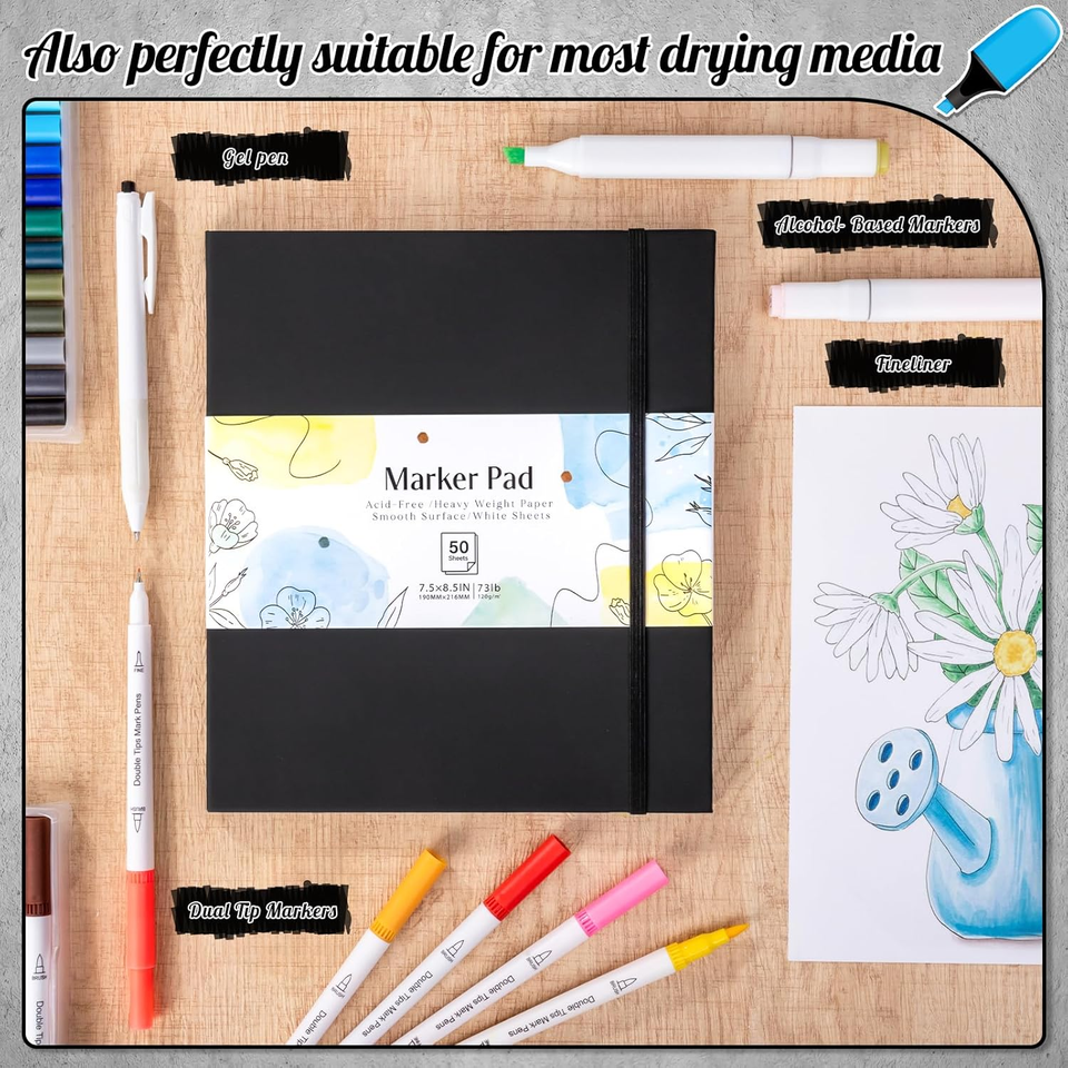 50 Sheets Hardcover Marker Paper Pad, 7.5x8.5in Alcohol Marker Paper ...