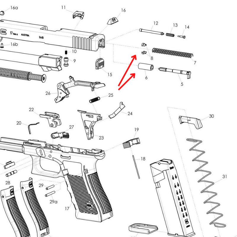 GLOCK HARDEN STAINLESS STEEL FIRING PIN SLEEVE , SPRING CUPS & CHANNEL ...